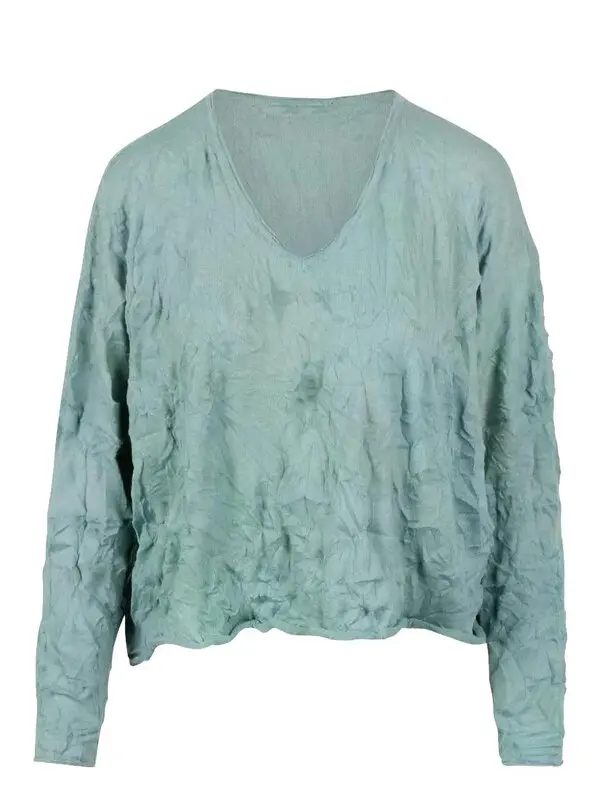 Black Label Crinkled Effect V-neck Sweater - Green