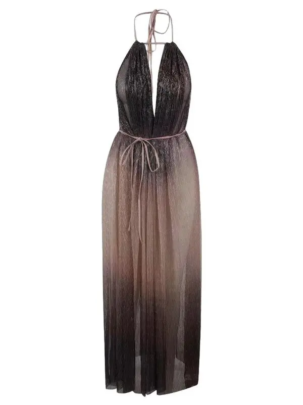 L'IDEE Daphne Pleated Halterneck Midi Dress - Grey