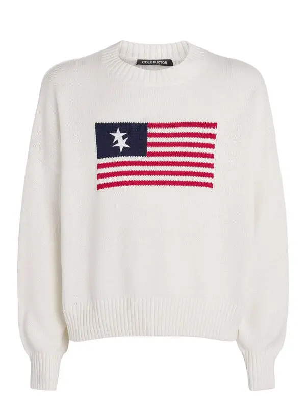 COLE BUXTON Two-star Flag Knit Sweater - White