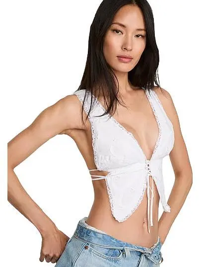 Victoria's Secret Dream Angels Butterfly Eyelet Crop Top - White,ivory