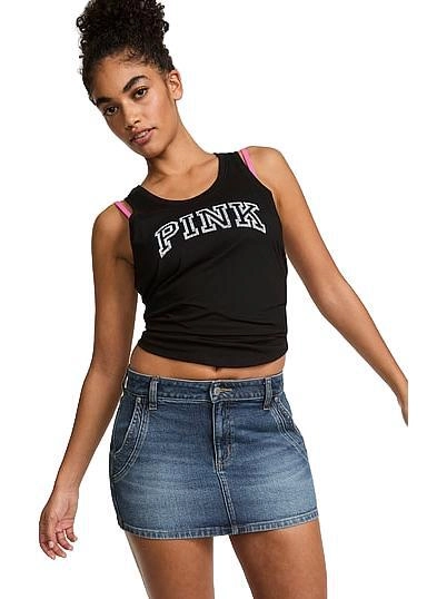 Pink Camouflage Denim Mini Skirt - Blue