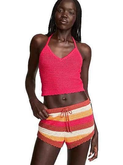 Pink Crochet Micro Shorts - Print