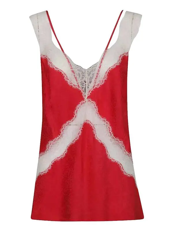 Pinko Lace-trim Jacquard Sleeveless Top - Red