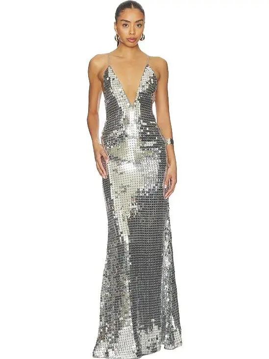 THE NEW ARRIVALS ILKYAZ OZEL Claudie Dress - Metallic Silver