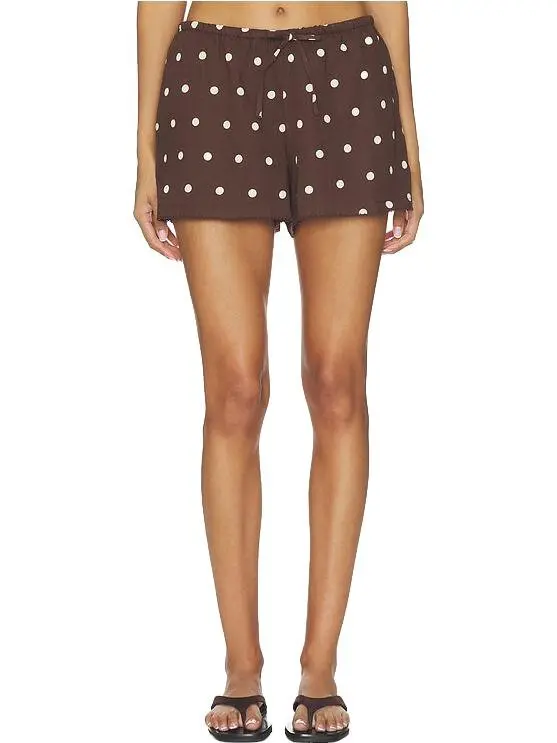 Beach Riot Polka Dot Drawstring Linen Shorts - Brown
