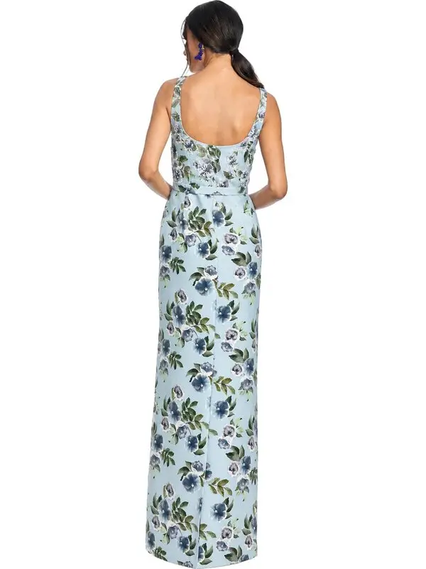 Sachin & Babi Embellished Printed Column Gown - Sky Blue Morning Glory