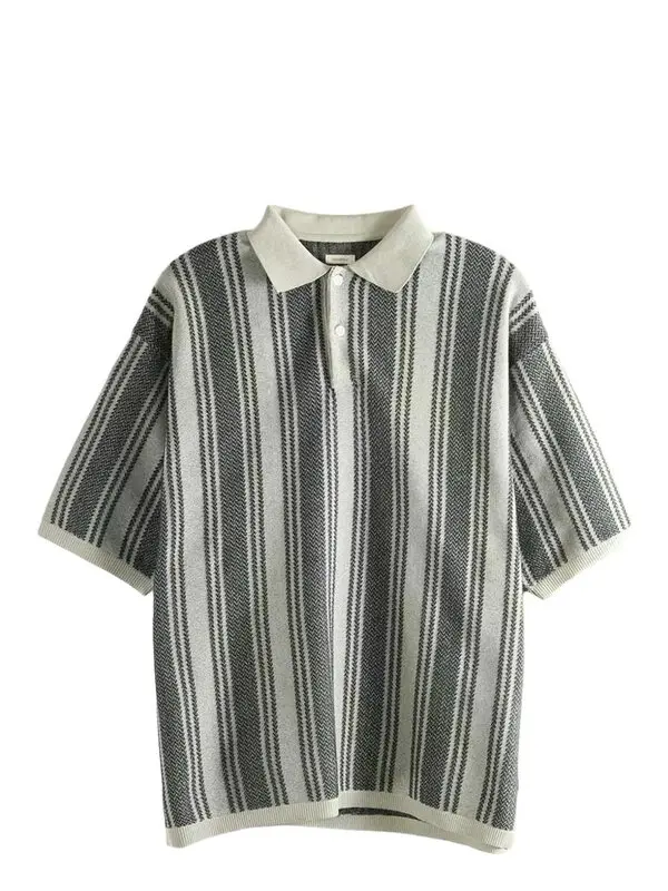 Nanamica Stripe-knit Polo Shirt - Grey