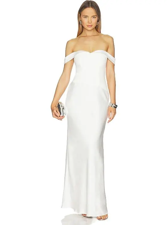 RUNAWAY THE LABEL Off Shoulder Maxi Dress - White