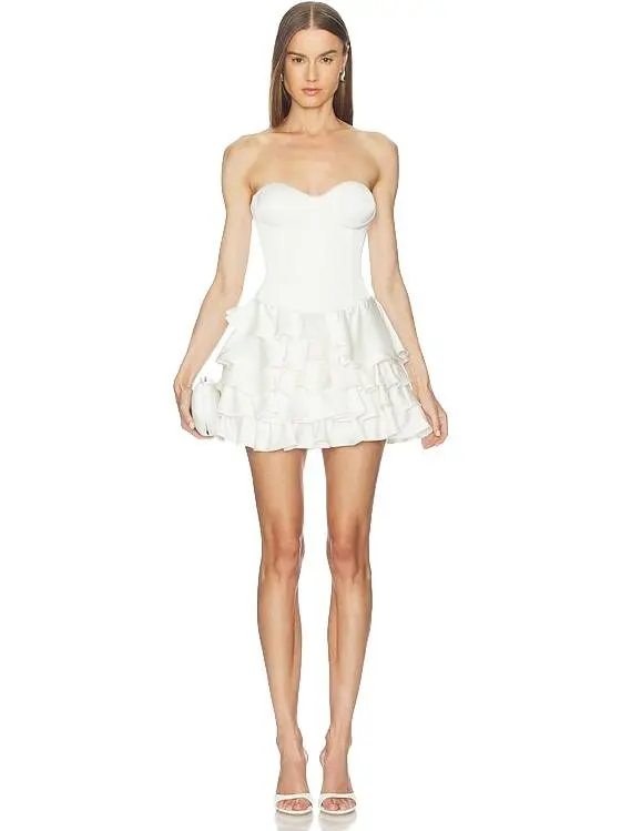 RUNAWAY THE LABEL Tabitha Bustier Ruffle Mini Dress - Ivory