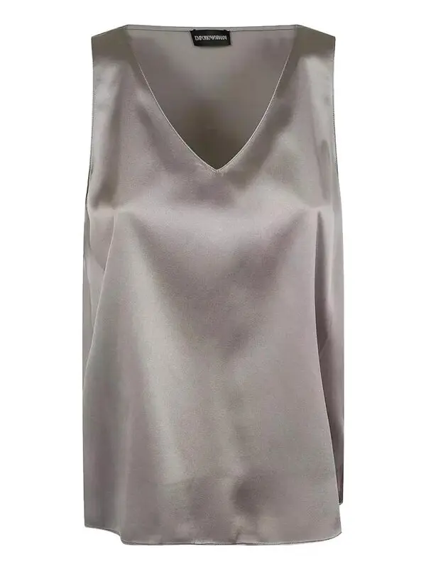 Emporio Armani Silk V-neck Top - Grey