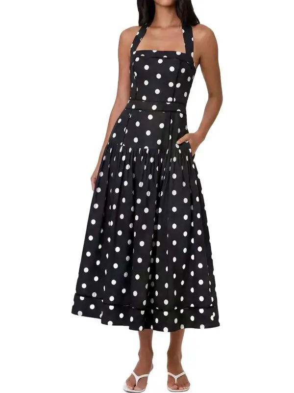 NICHOLAS Vivianne Polka-dot Midi Dress - Black