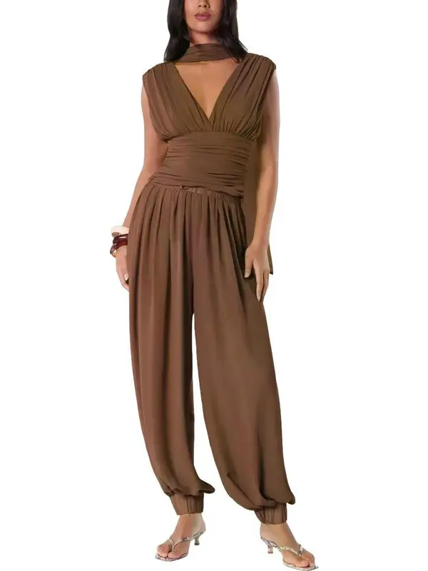 NICHOLAS Ruched Scarf-detail Top - Brown