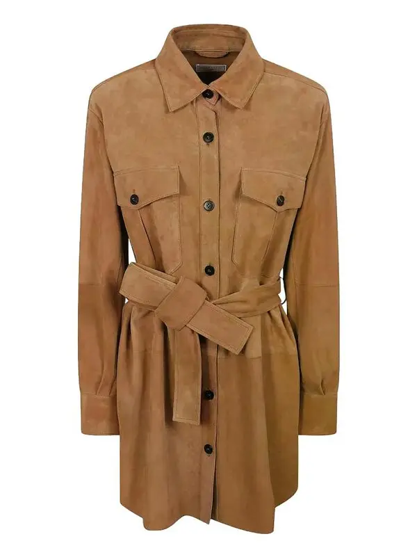 Antonelli Firenze Belted Suede Shirt - Brown