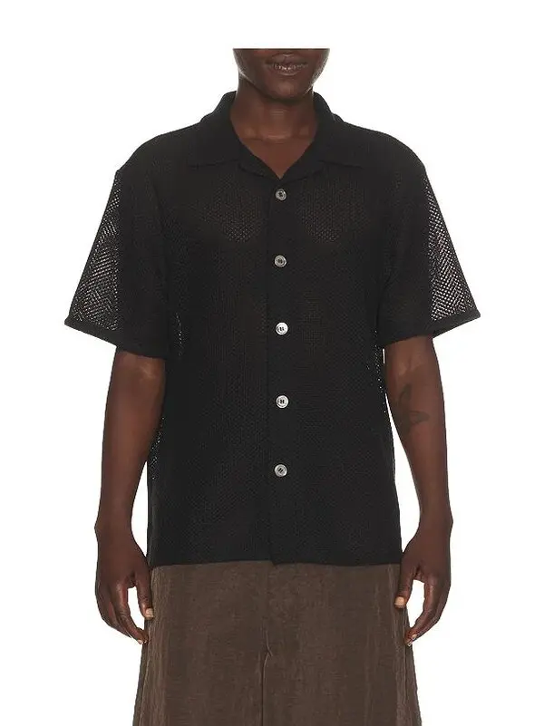 DUNST Open Collared Crochet Shirt In . Also - Black