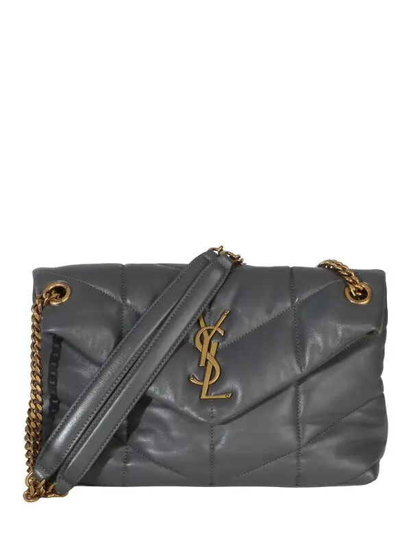 Saint Laurent Grey Quilted Lambskin Puffer Chain Satchel - Gray