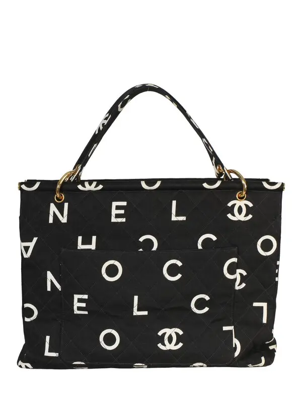 Chanel Vintage Quilted Logo Canvas Tote - Black