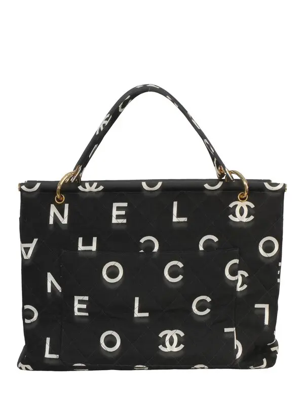 Chanel Vintage Quilted Logo Canvas Tote - Black