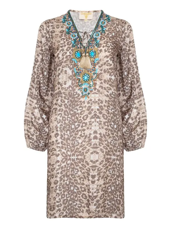 SOPHIA ALEXIA Leopard Print Beaded Kaftan - Yellow