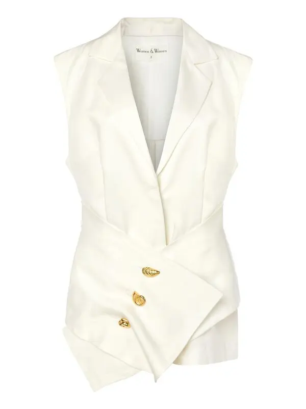 WOMEN & WOMEN Ecru Cotton Vest Shirt With Decorative Belt - White
