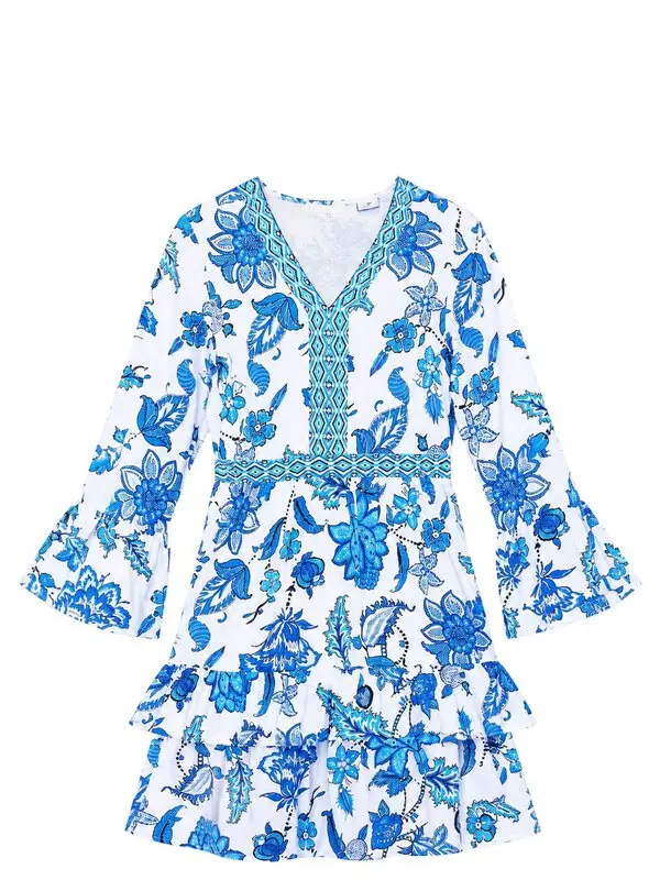 YUMI Floral Tencel Beach Tunic - Blue