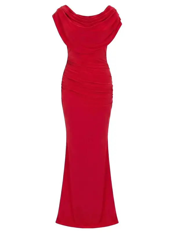 ATOM LABEL Platinum Gown Off Shoulder Fishtail Maxi Dress - Red