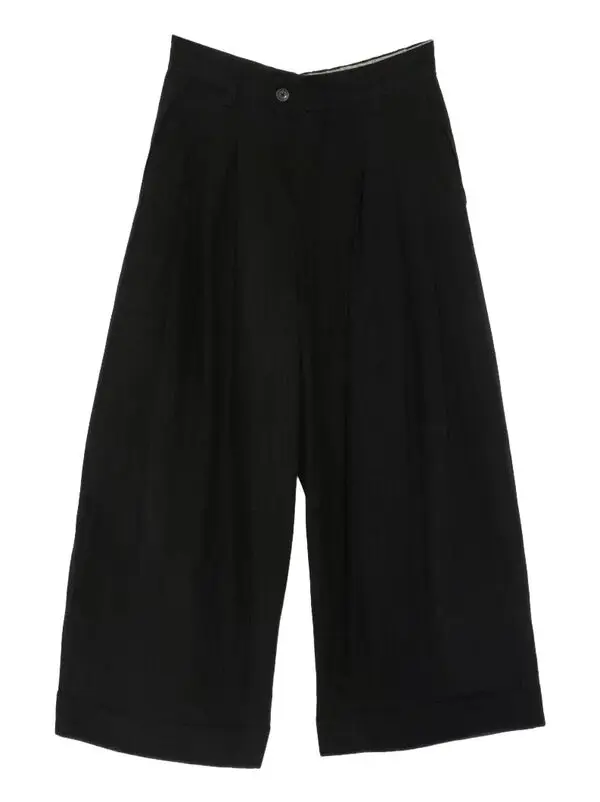 ZIGGY CHEN Pleated Turn-up Trousers - Black