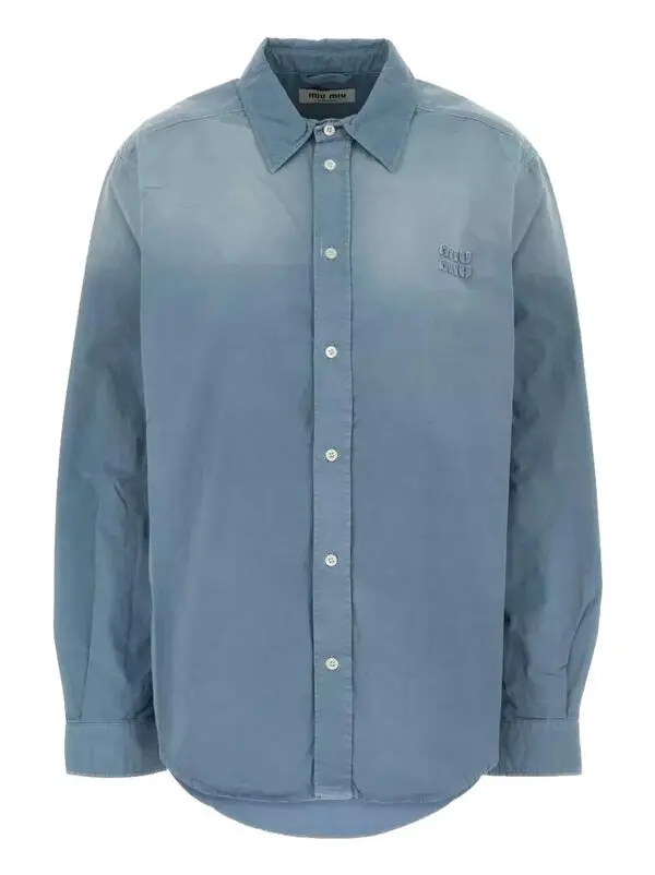 Miu Miu Logo Embroidered Cotton Twill Shirt - Blue