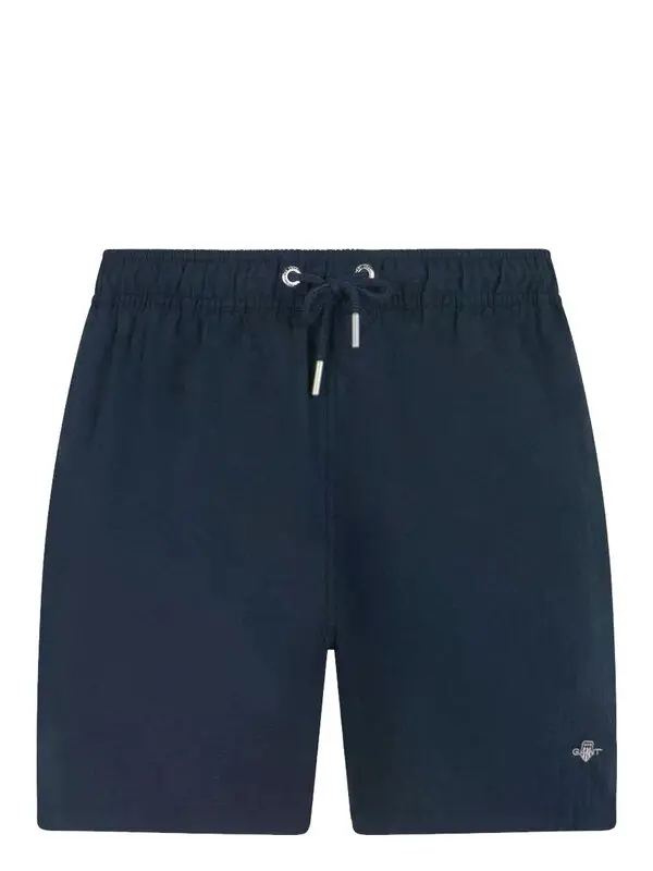 Gant Seersucker Swim Shorts With Drawstring Waist - Blue