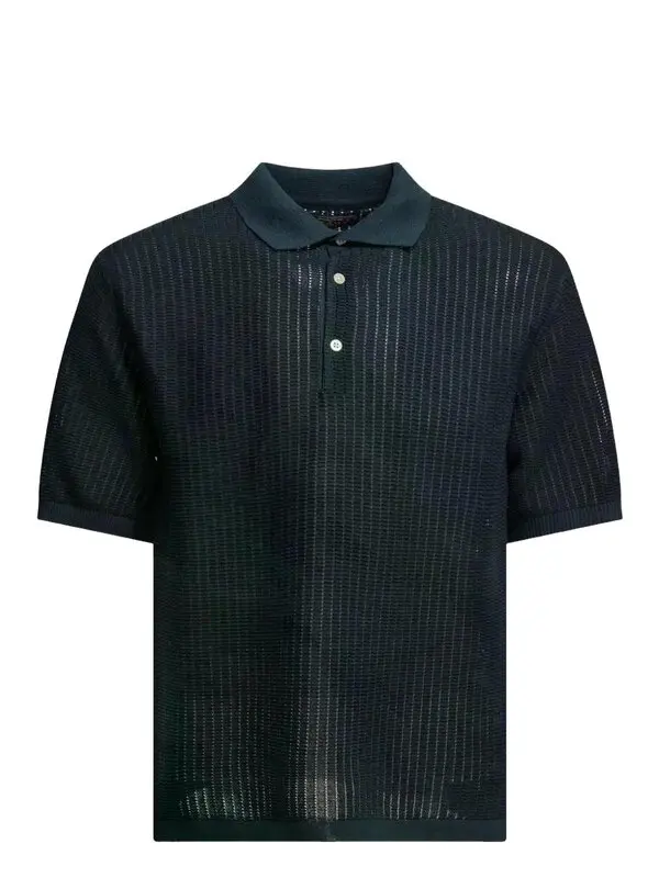 BEAMS Open-knit Short-sleeve Polo Shirt - Blue
