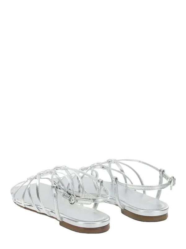 AeydĒ Anisa Metallic Leather Flat Sandals - Silver