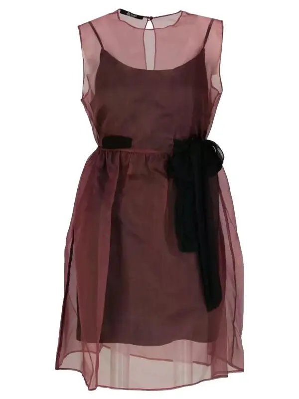 LA ROSE Sheer Panel Bow Detail Mini Dress - Red