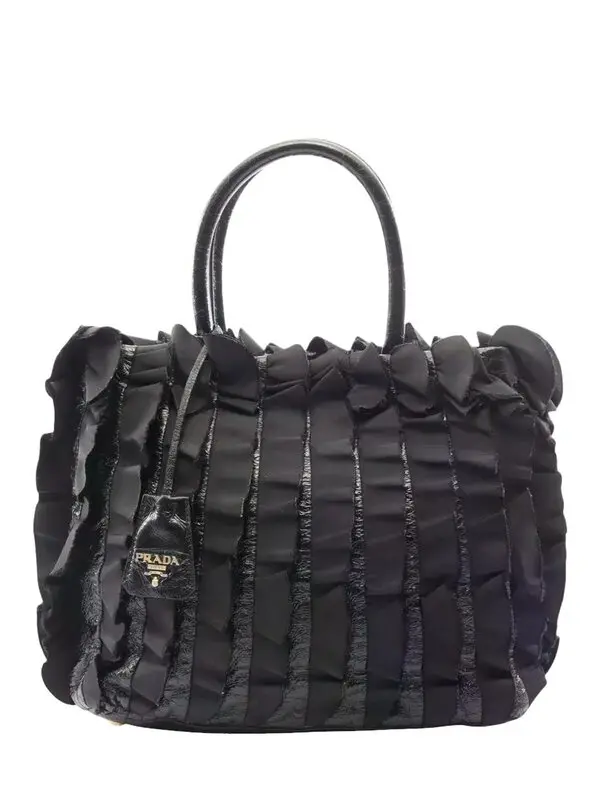 Prada Vernice And Tessuto Ruffle Tote Bag - Black
