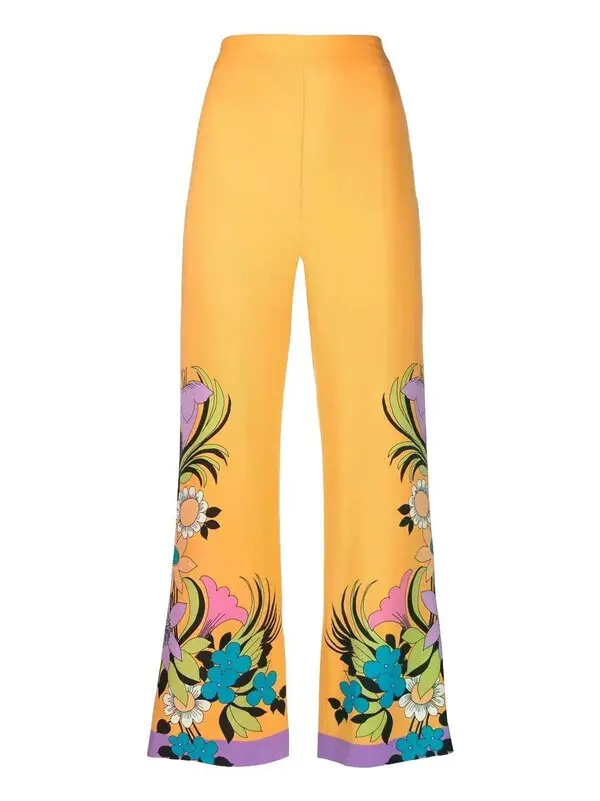 La DoubleJ Floral Print Flared Trousers - Orange