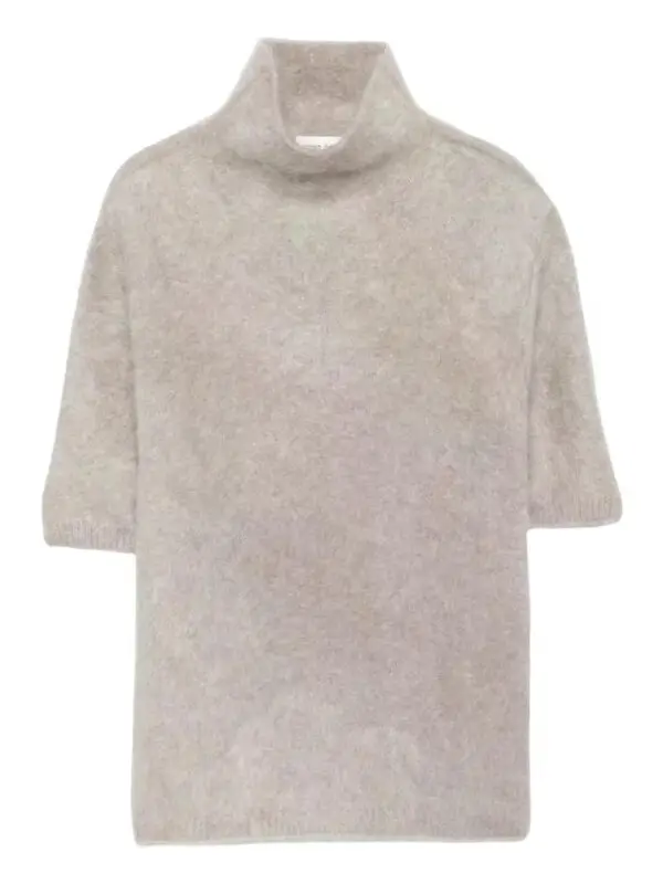 Soft Goat Short Sleeve Roll Neck Sweater - Grey