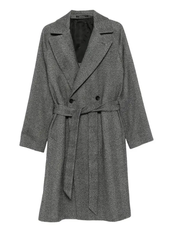 Tagliatore Belted Herringbone Coat - Grey