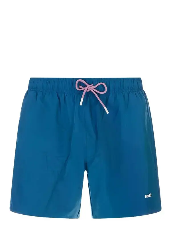 BOSS Logo Print Drawstring Swim Shorts - Blue