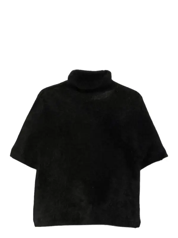 Soft Goat High-neck Short-sleeve Sweater - Black