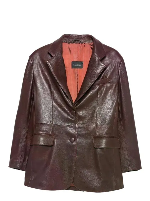 MANOKHI Burgundy Textured Leather Single-breasted Jacket - Red