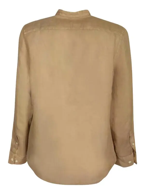 120% Lino Mandarin-collar Long-sleeve Shirt - Brown