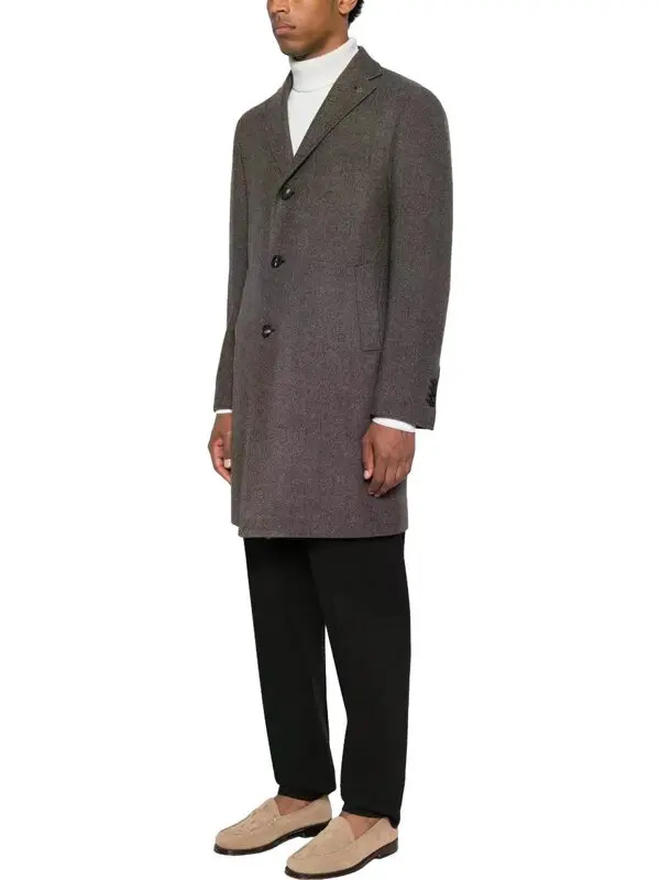 Tagliatore Herringbone Single-breasted Coat - Brown