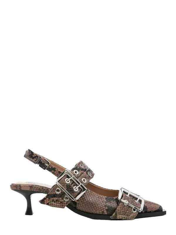 GANNI Snake-effect Mules - Brown