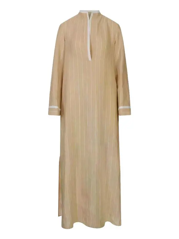 Kiton Pinstriped Long Sleeve Dress - Neutrals