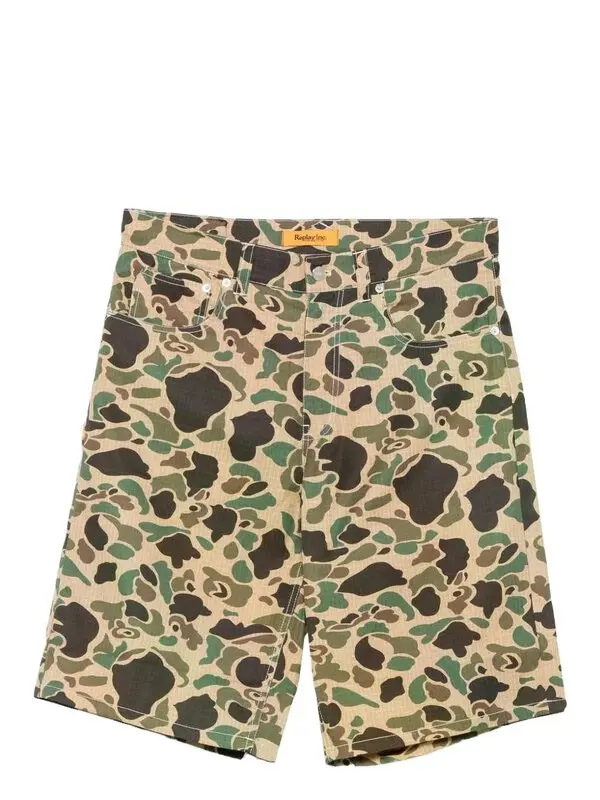 REPLAY Camouflage Print Ripstop Shorts - Green