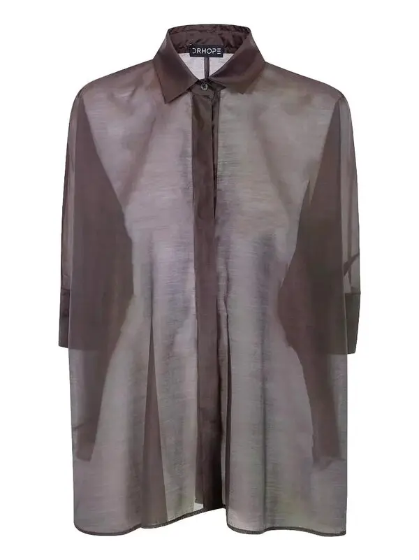 DRHOPE Sheer Button-up Shirt - Brown