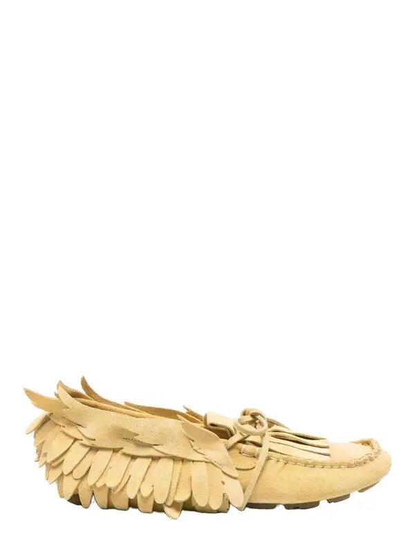 Alberta Ferretti Feather-detail Fringed Shoes - Yellow
