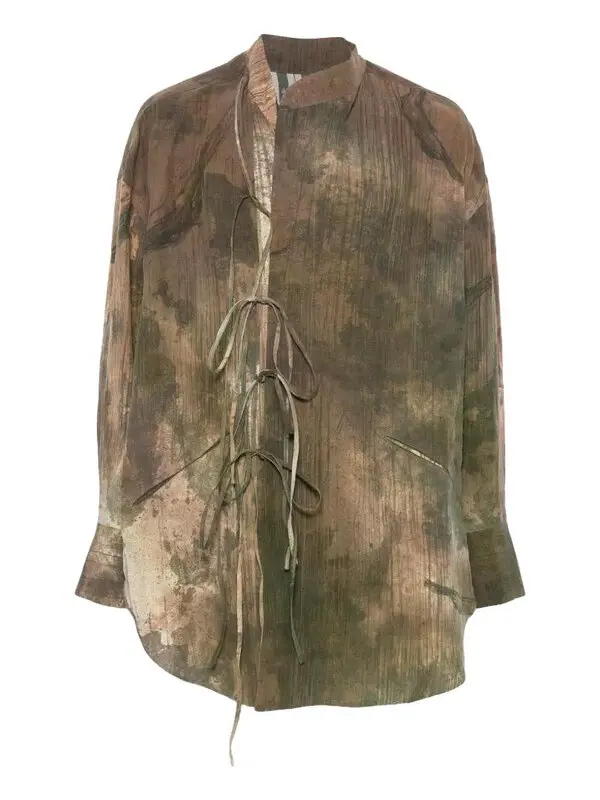 ZIGGY CHEN Abstract Print Tie-fastening Jacket - Brown