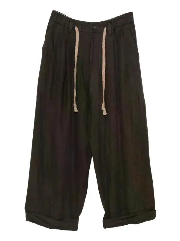 ZIGGY CHEN Drawstring Pleated Trousers - Brown