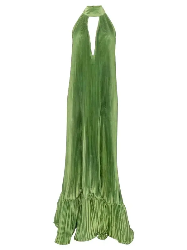 L'IDEE Libertie Pleated Halterneck Maxi Dress - Green
