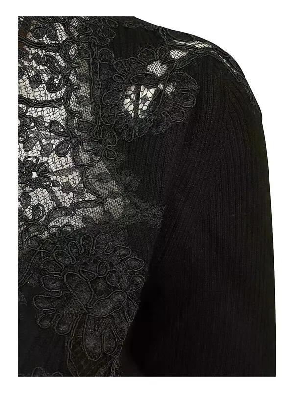 Ermanno Scervino Lace-trimmed Ribbed Cardigan - Black
