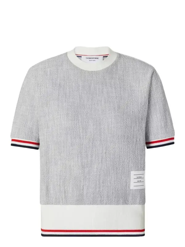 Thom Browne Cotton-tweed Rwb-stripe T-shirt - Grey